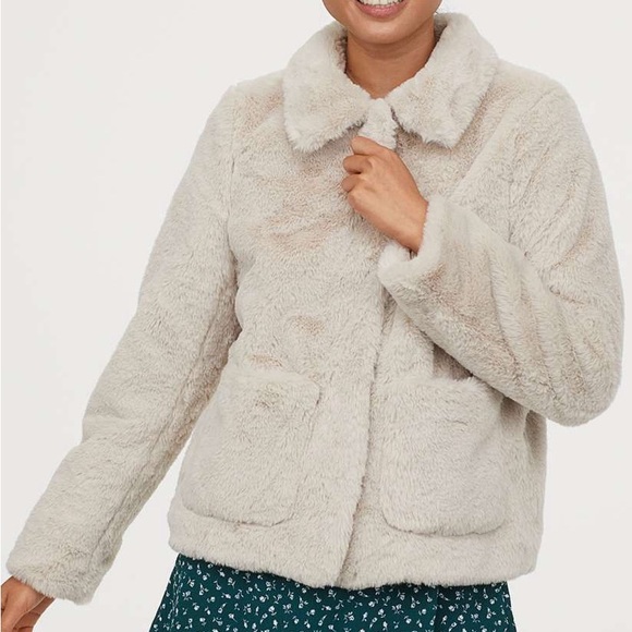 H&M | Jackets & Coats | Hm Cream Teddy Jacket Plush Faux Fur | Poshmark